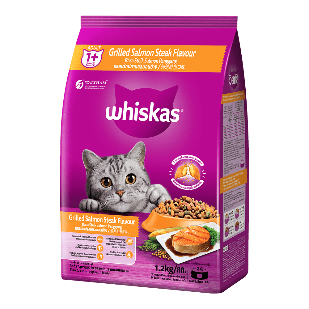 Whiskas® Adult Vị Bít Tết Cá Hồi Nướng Cho Mèo Trưởng Thành
