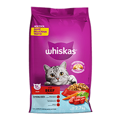 Whiskas Dry Adult Sterilised Cat Food Beef 2.7Kg